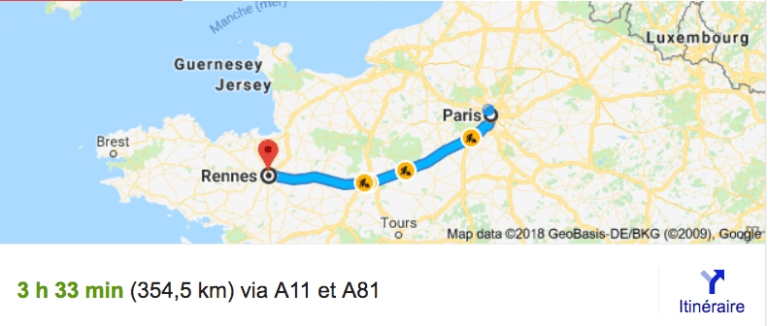 Private transfer from Paris to Rennes with driver and car